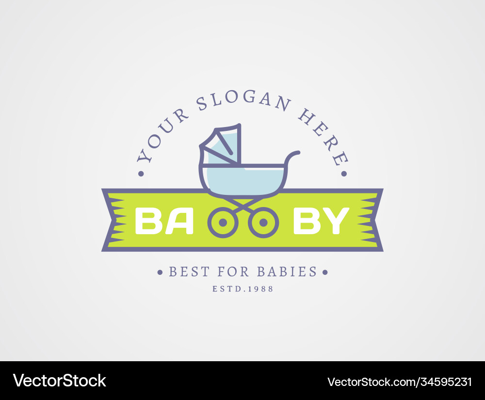Pram logo emblem with baby stroller Royalty Free Vector