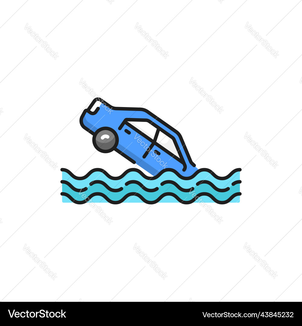 Car accident isolated vehicle falls down river Vector Image