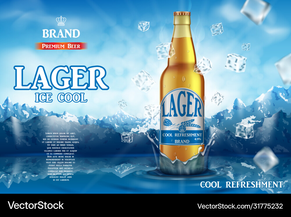 Lager light beer ads realistic premium Royalty Free Vector