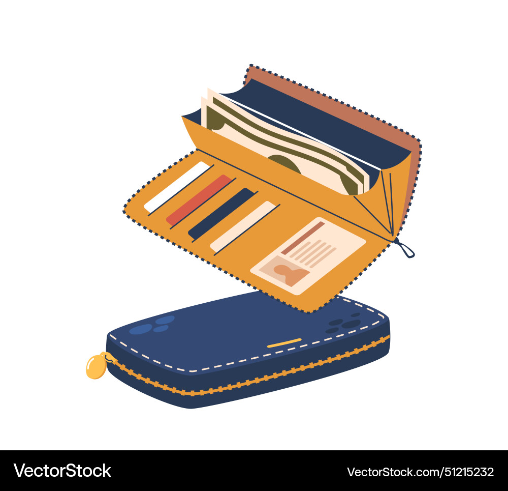 Open stylish women wallet showcasing various Vector Image