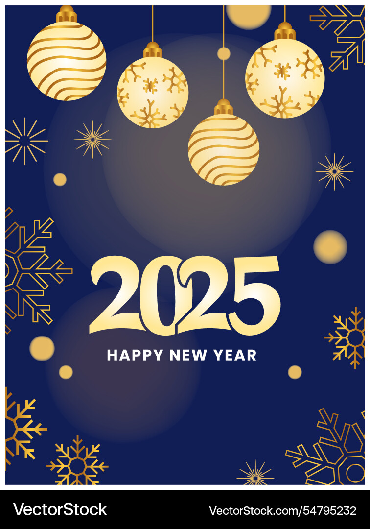 Vertical happy new year 2025 blue poster template Vector Image