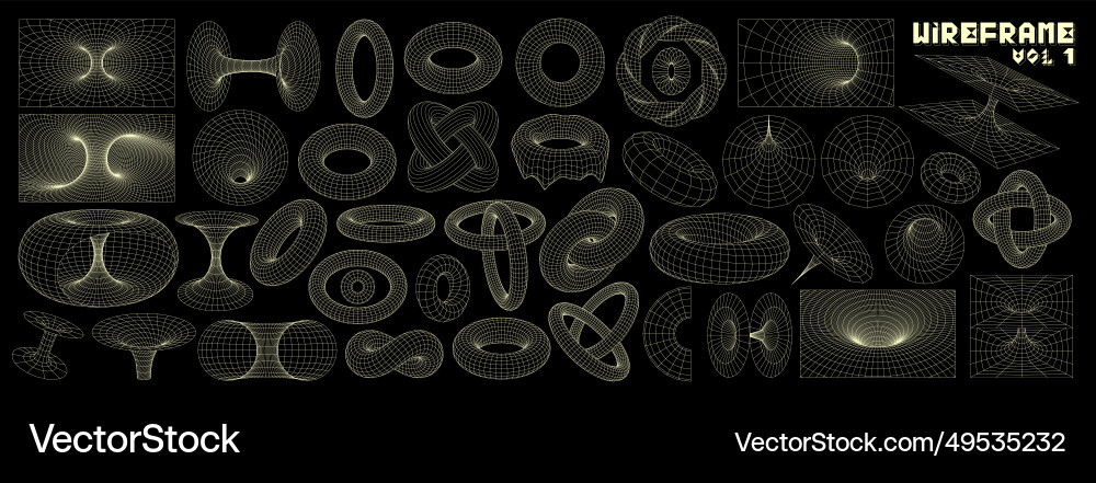 Wireframe 3d shapes Royalty Free Vector Image - VectorStock