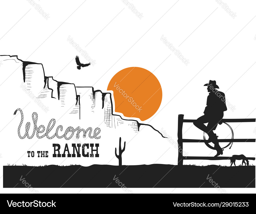 American Cowboy Ranch Sunset Royalty Free Vector Image