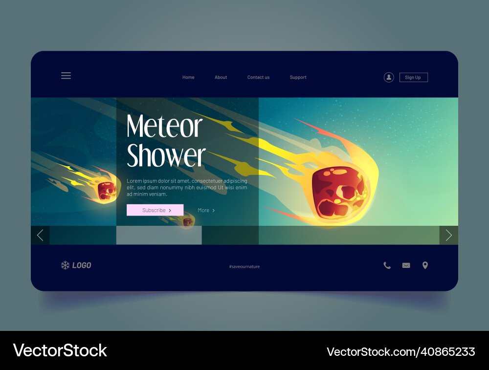 Meteor shower banner with falling fireballs in sky