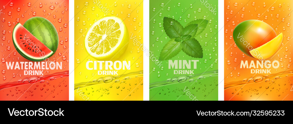 Set labels with fruit drink fresh fruits juice Vector Image