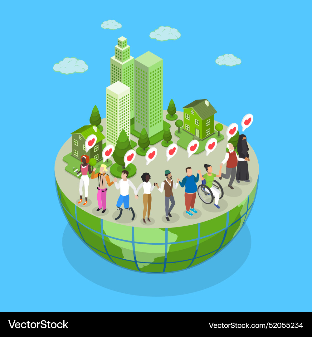 3d isometric flat of social Royalty Free Vector Image