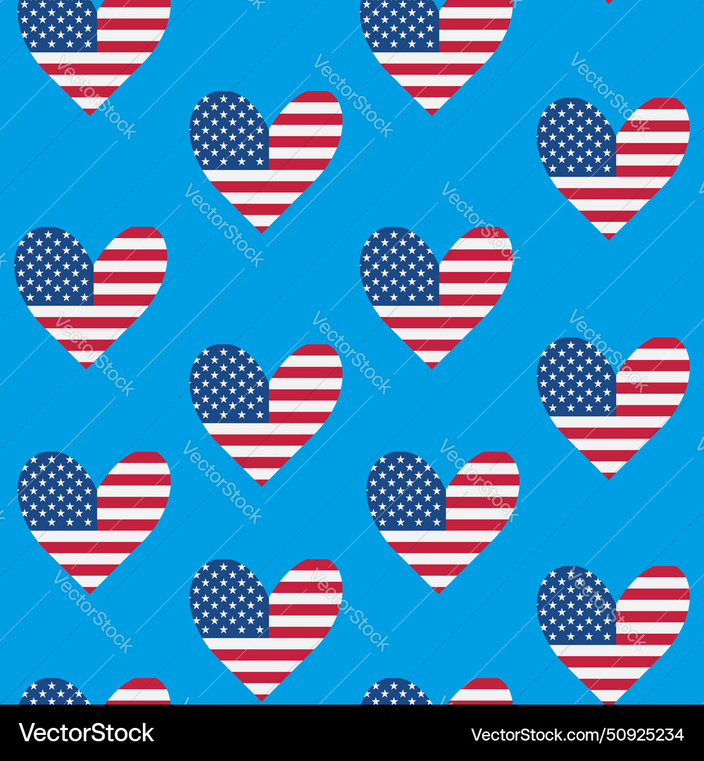 American flag hearts seamless pattern Royalty Free Vector
