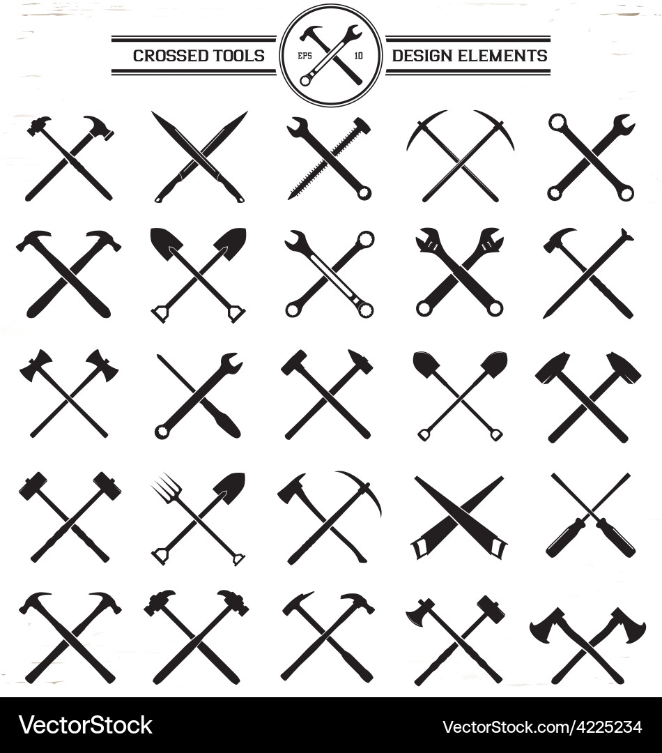 Crossed Tools Collection Royalty Free Vector Image