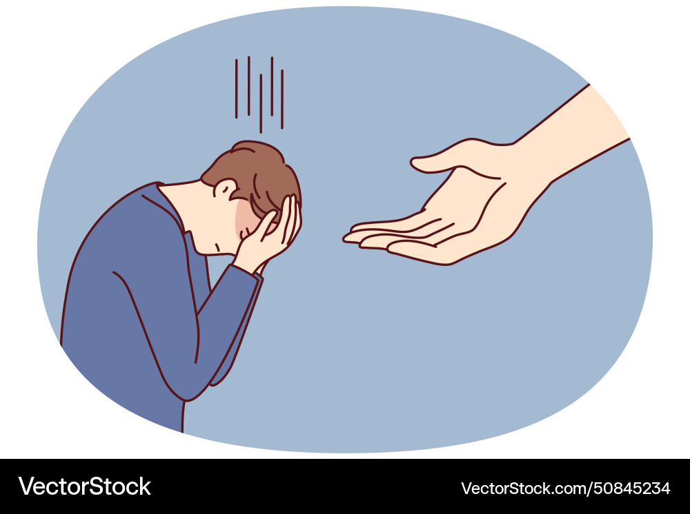 Crying man covers face bowing head while standing Vector Image
