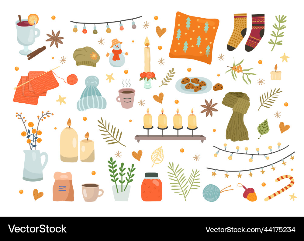 Cute cozy autumn season elements collection home Vector Image