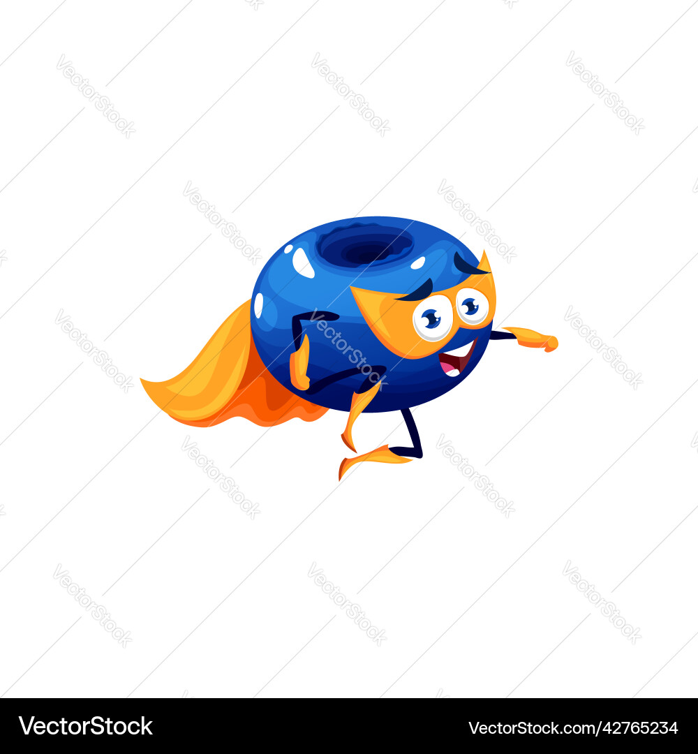 Funny blueberry flying character superhero berry Vector Image