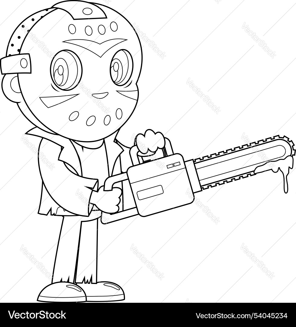 Outlined cute jason murderer cartoon character Vector Image