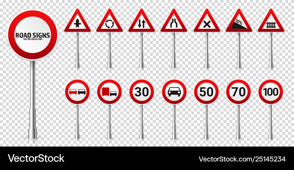 Road highway regulatory signs set traffic control Vector Image