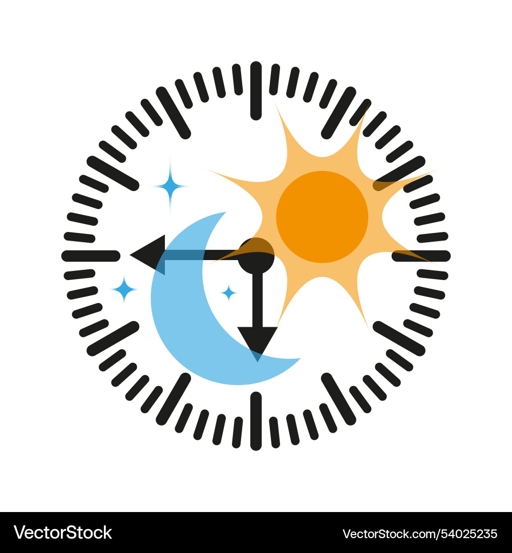 Uhr Ikone Sonne und Mond Symbol Tag Stunde Vektorbild