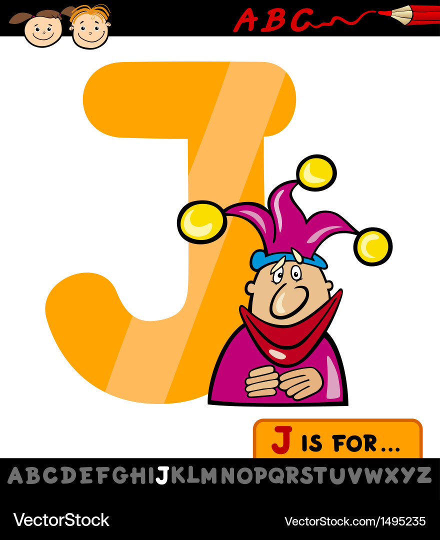 Letter j with jester cartoon Royalty Free Vector Image
