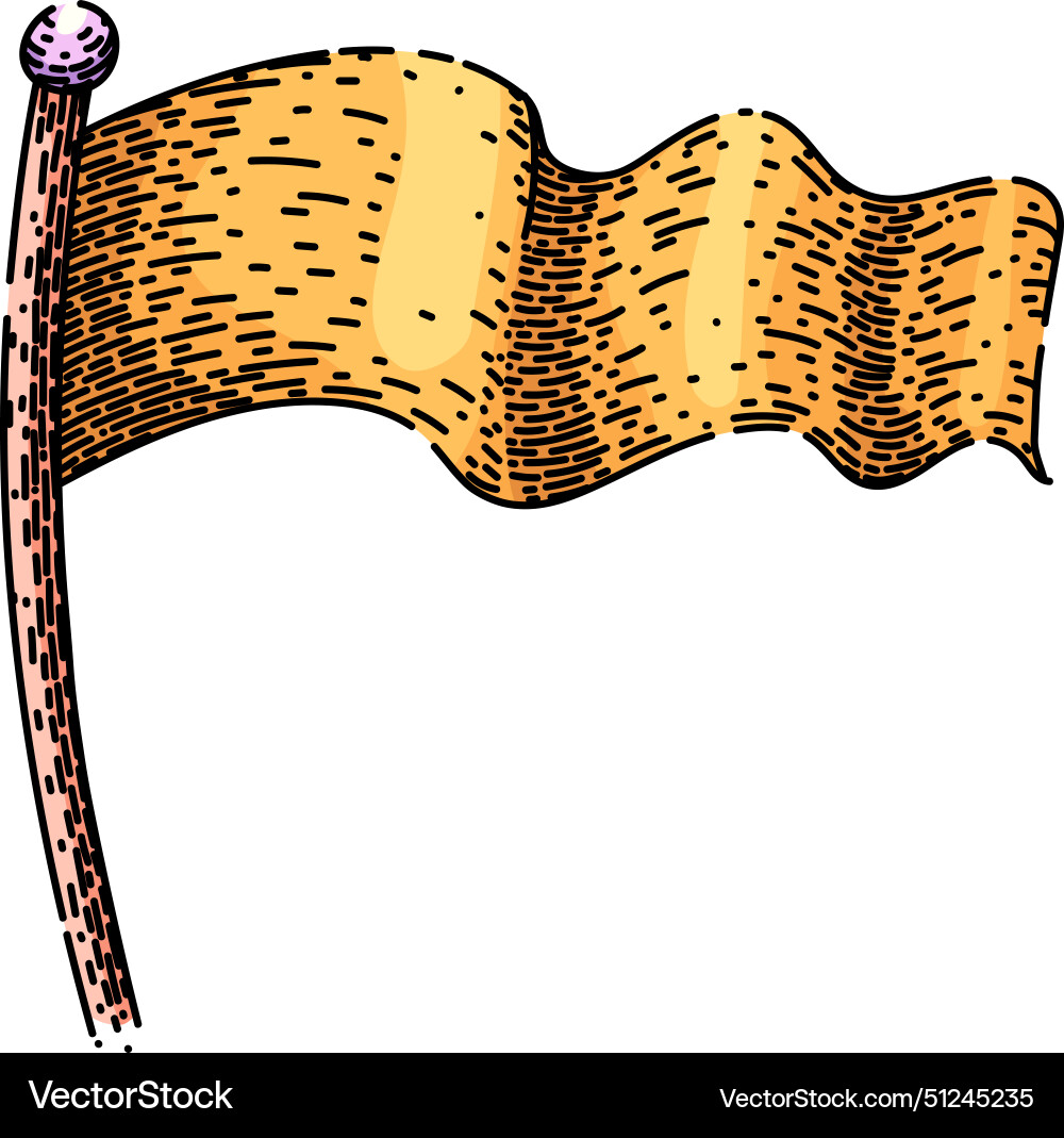 Pole flag waving sketch hand drawn Royalty Free Vector Image