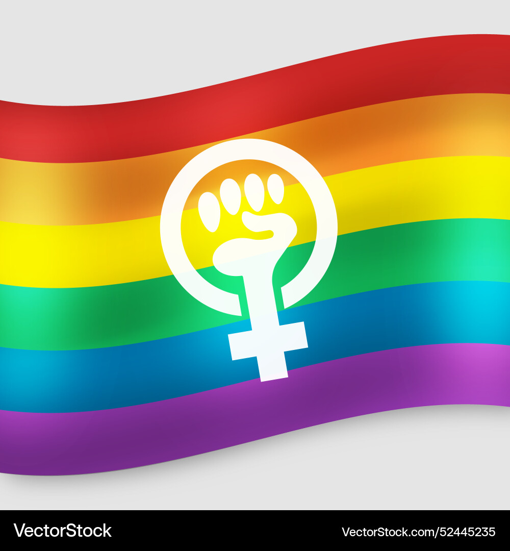 Realistic feminist flag with rainbow colors Vector Image
