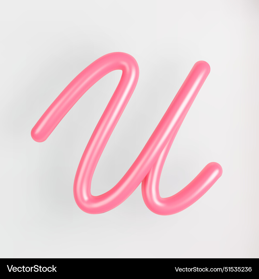 3d pink script uppercase letter u on light Vector Image
