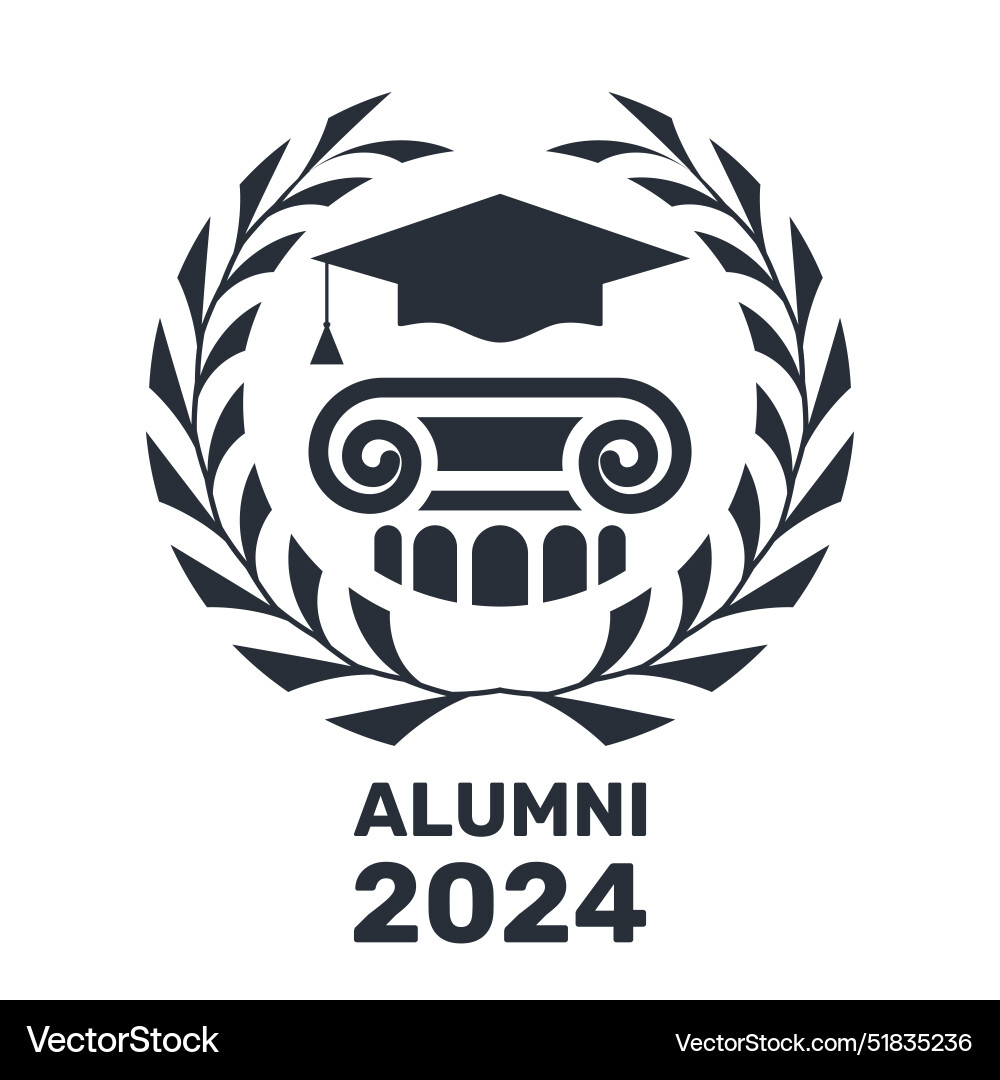Alumni emblem with column and mortarboard hat Vector Image