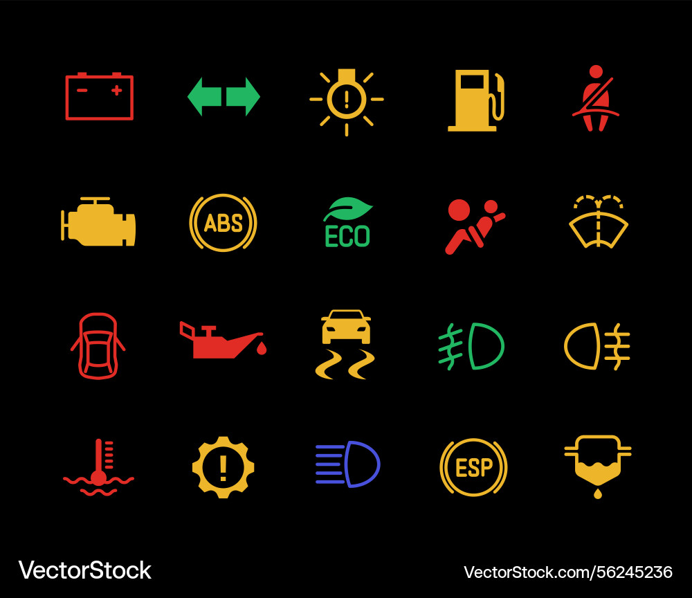 Car Dashboard Icons - Vehicle Signals Royalty Free Vector