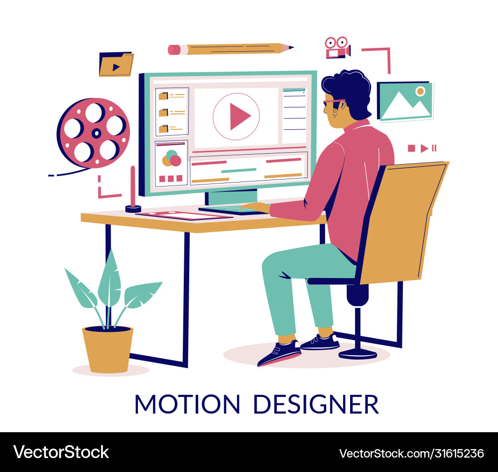 Motion designer concept for web banner Royalty Free Vector