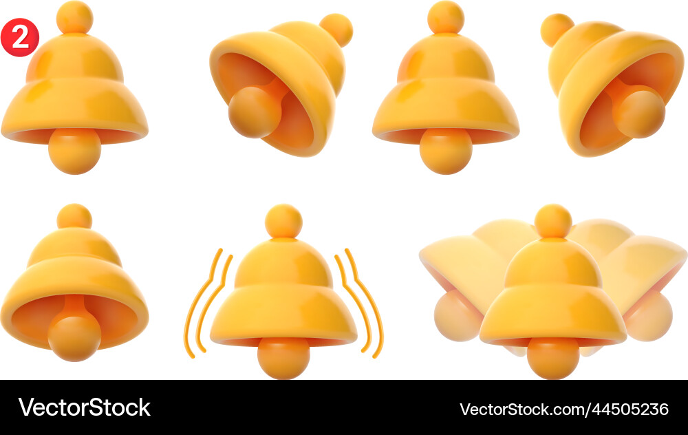 Notification bells 3d icons yellow bell Royalty Free Vector