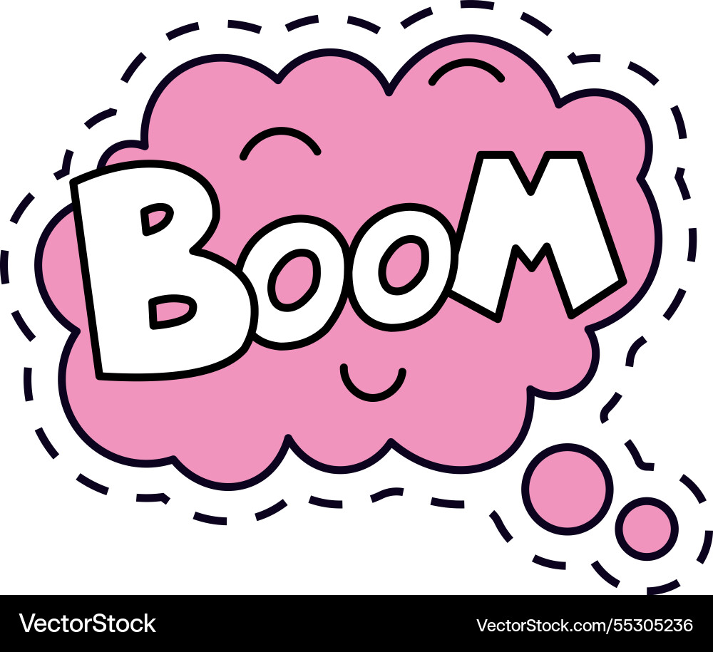 Pink cartoon boom explosion with smiling face Vector Image