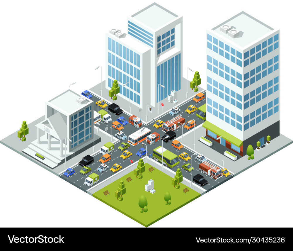 Urban Traffic Jam Isometric Royalty Free Vector Image