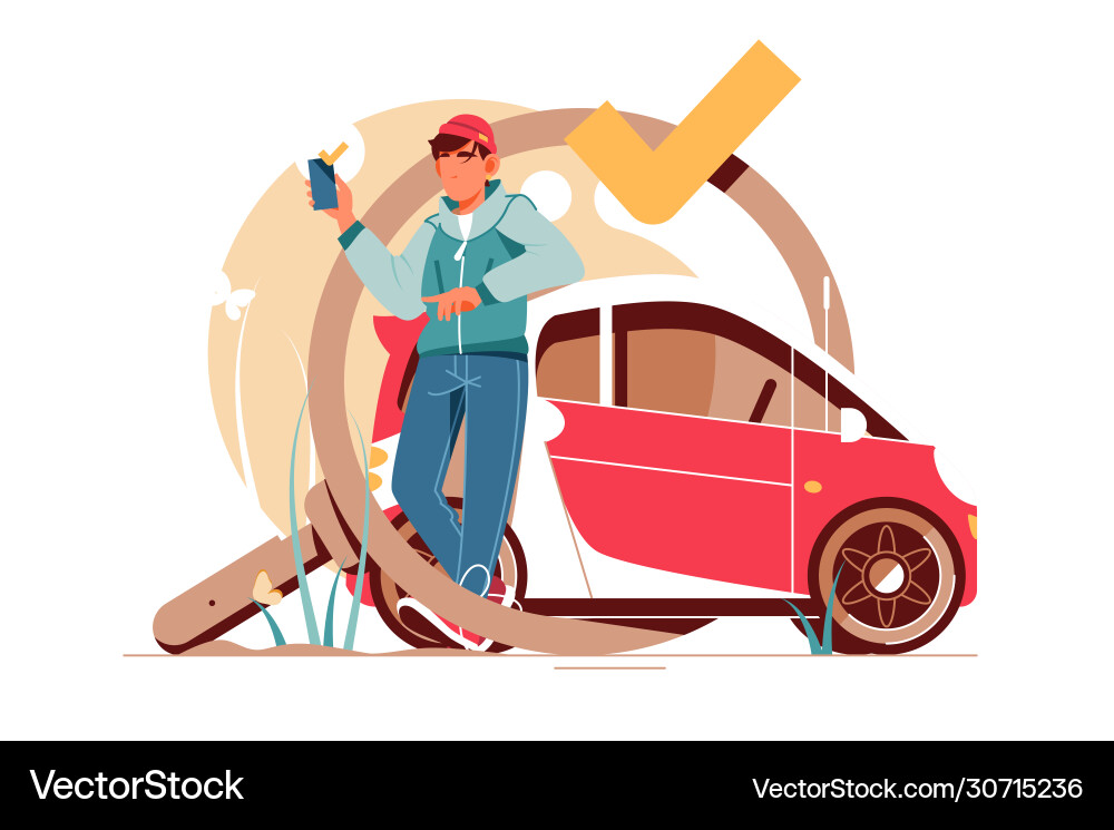 Young handsome man using smartphone for car Vector Image