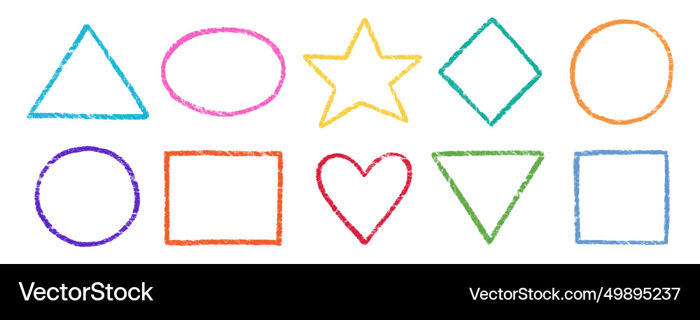 Crayon chalk kid frame set round square heart Vector Image