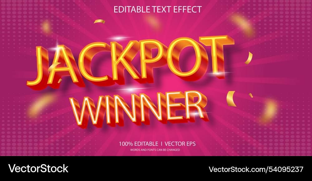 Editable jackpot winner 3d text effect Royalty Free Vector