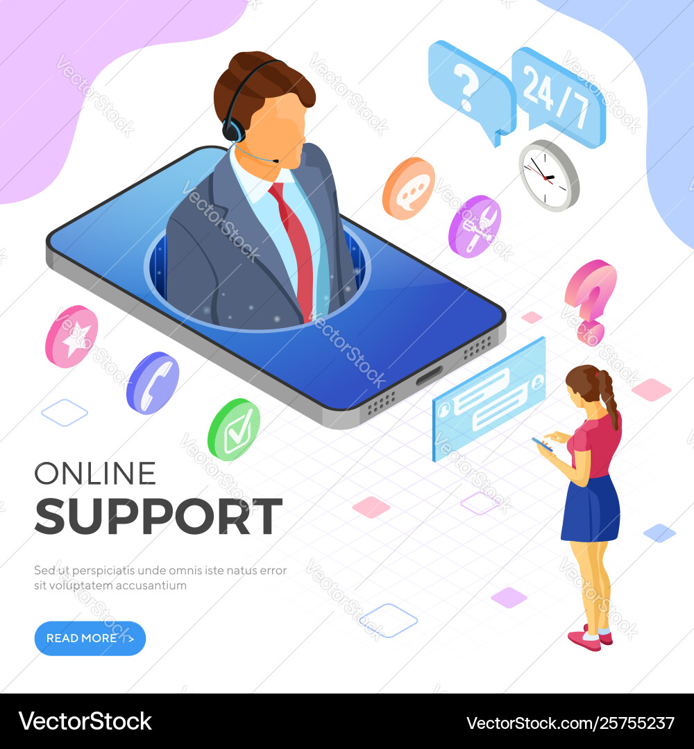 Isometric online customer support Royalty Free Vector Image