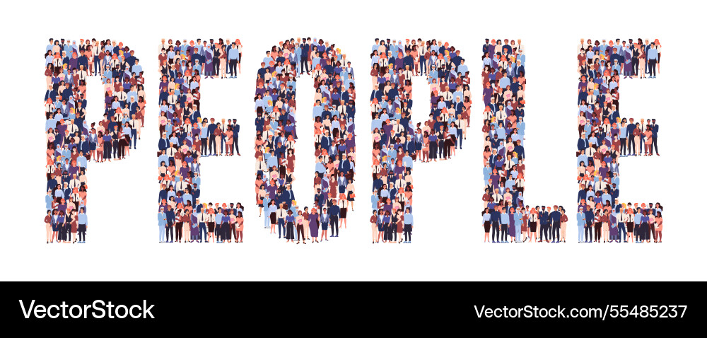 Many people crowd lettering citizens team men Vector Image