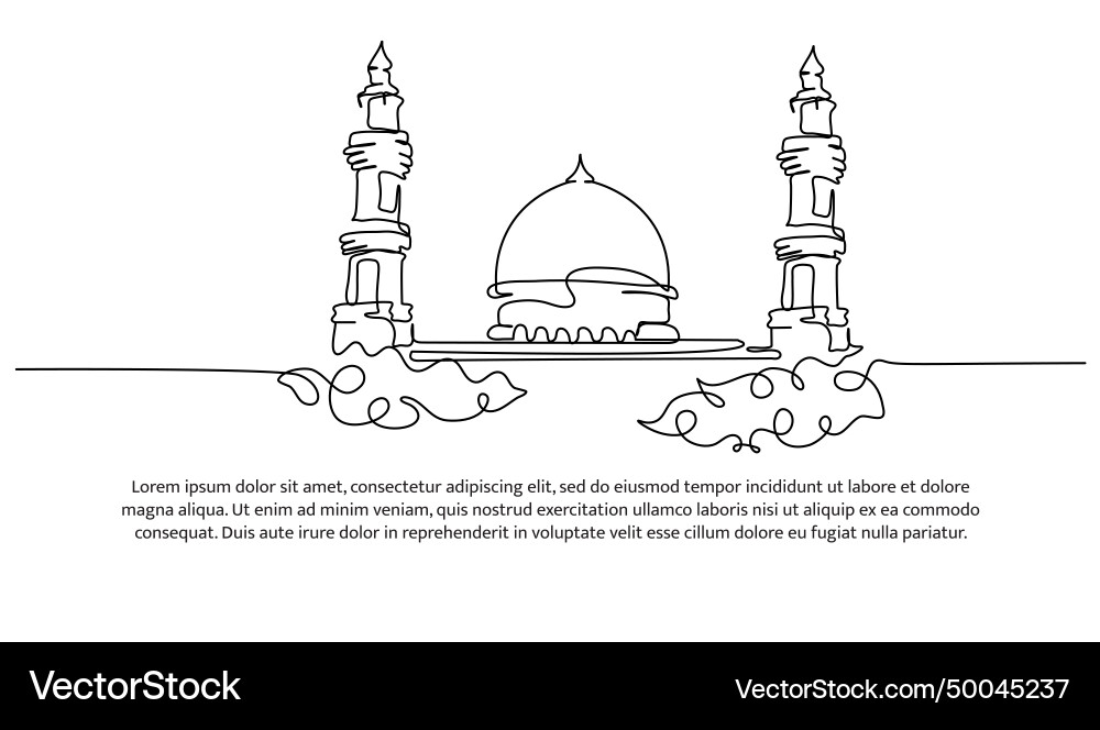 Mosque continuous line design islamic Royalty Free Vector