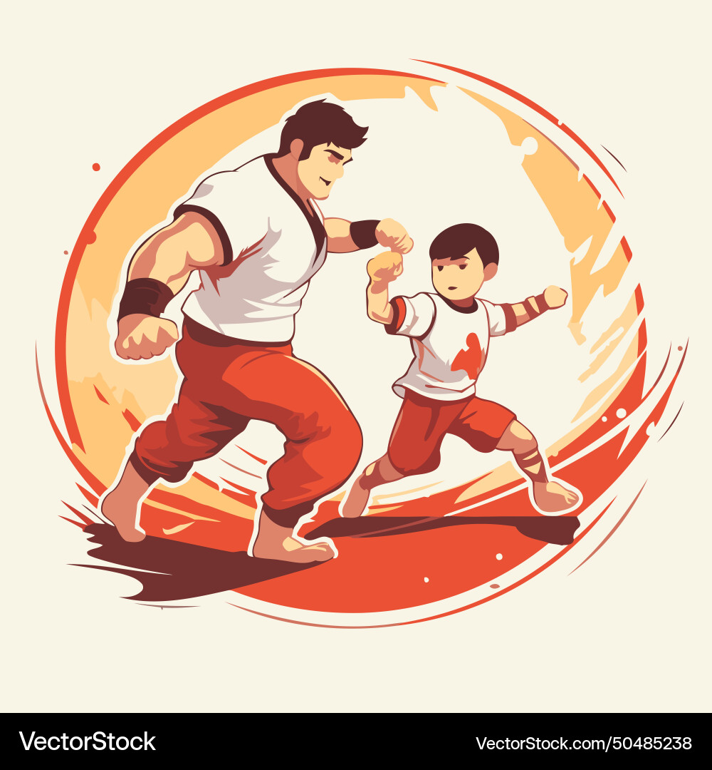 Athletic boy and his father are fighting Vector Image