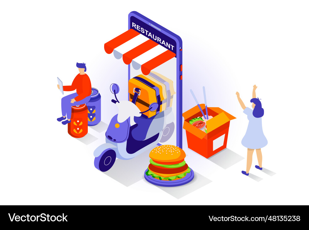 Food delivery concept in 3d isometric design Vector Image