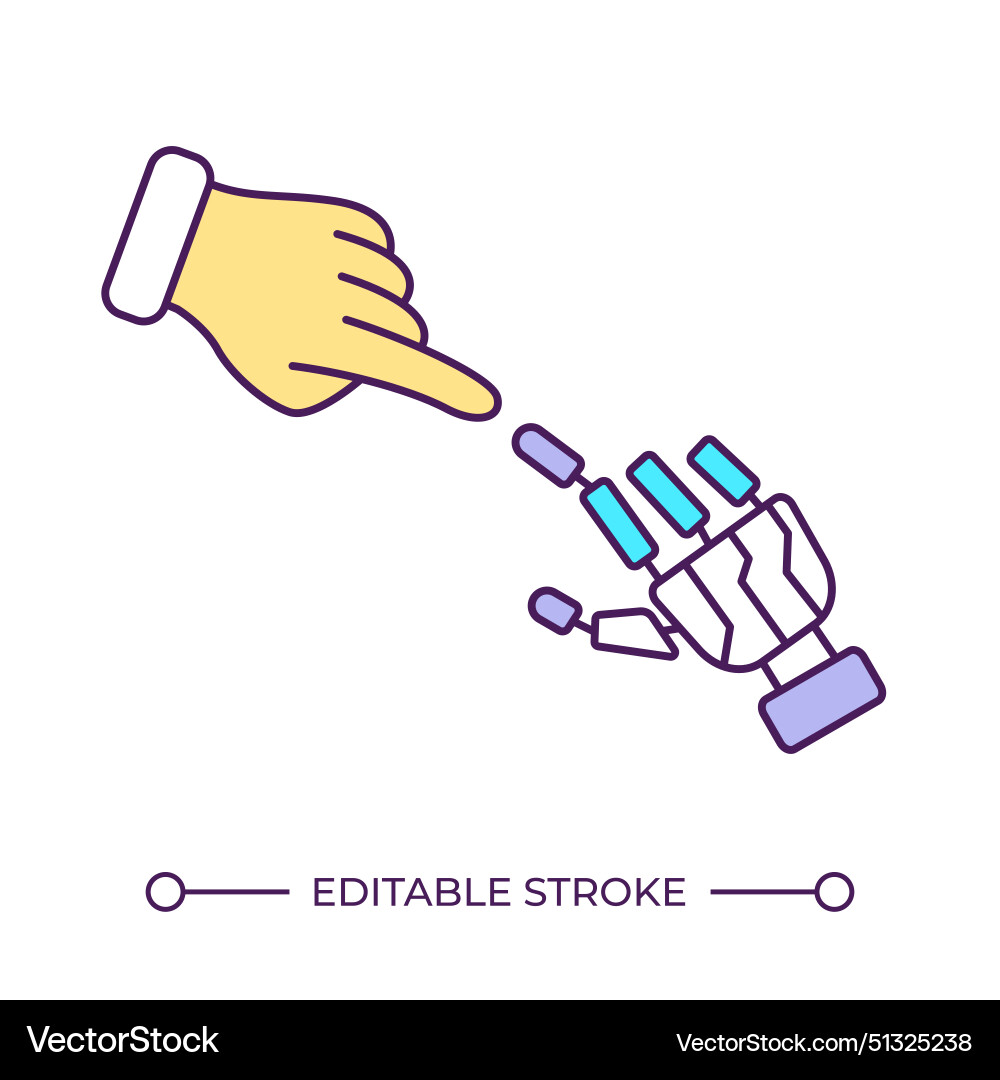 Human and robot hands rgb color icon Royalty Free Vector