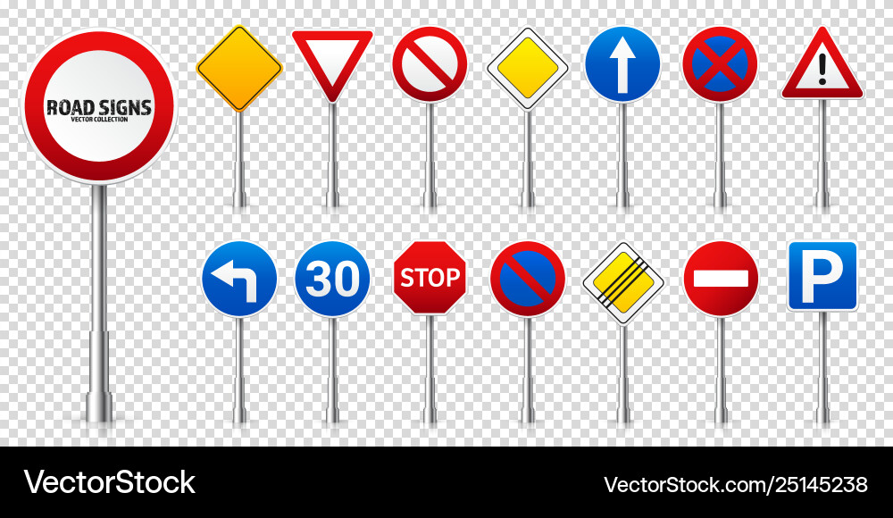 Road highway regulatory signs set traffic control Vector Image