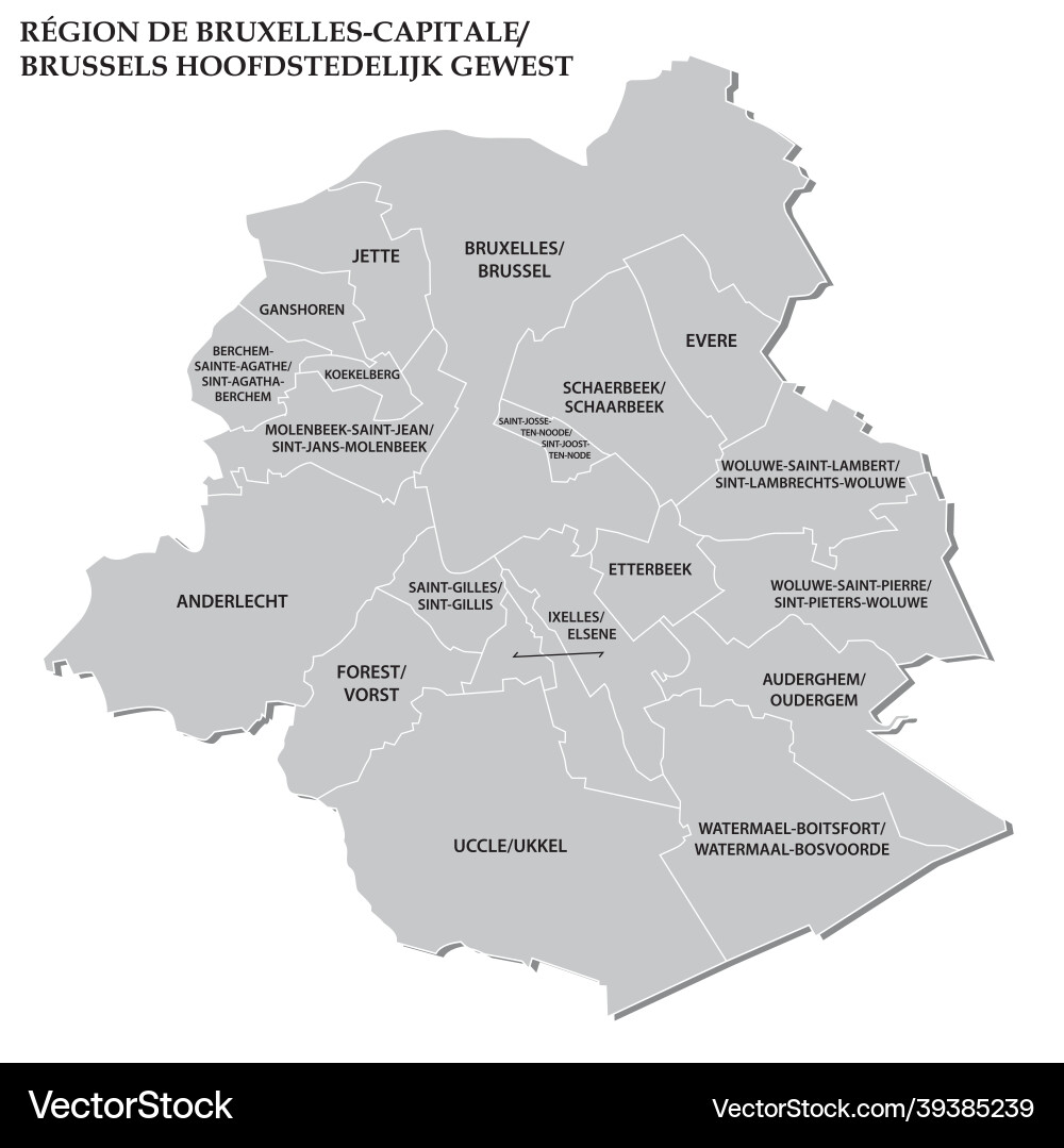 Administrative map of the belgian capital brussels