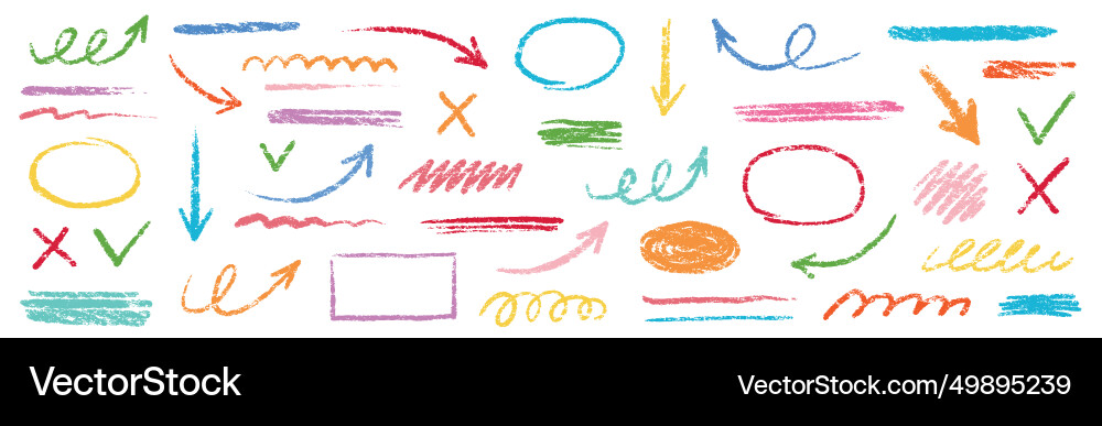 Chalk scribble arrow line brush set crayon Vector Image