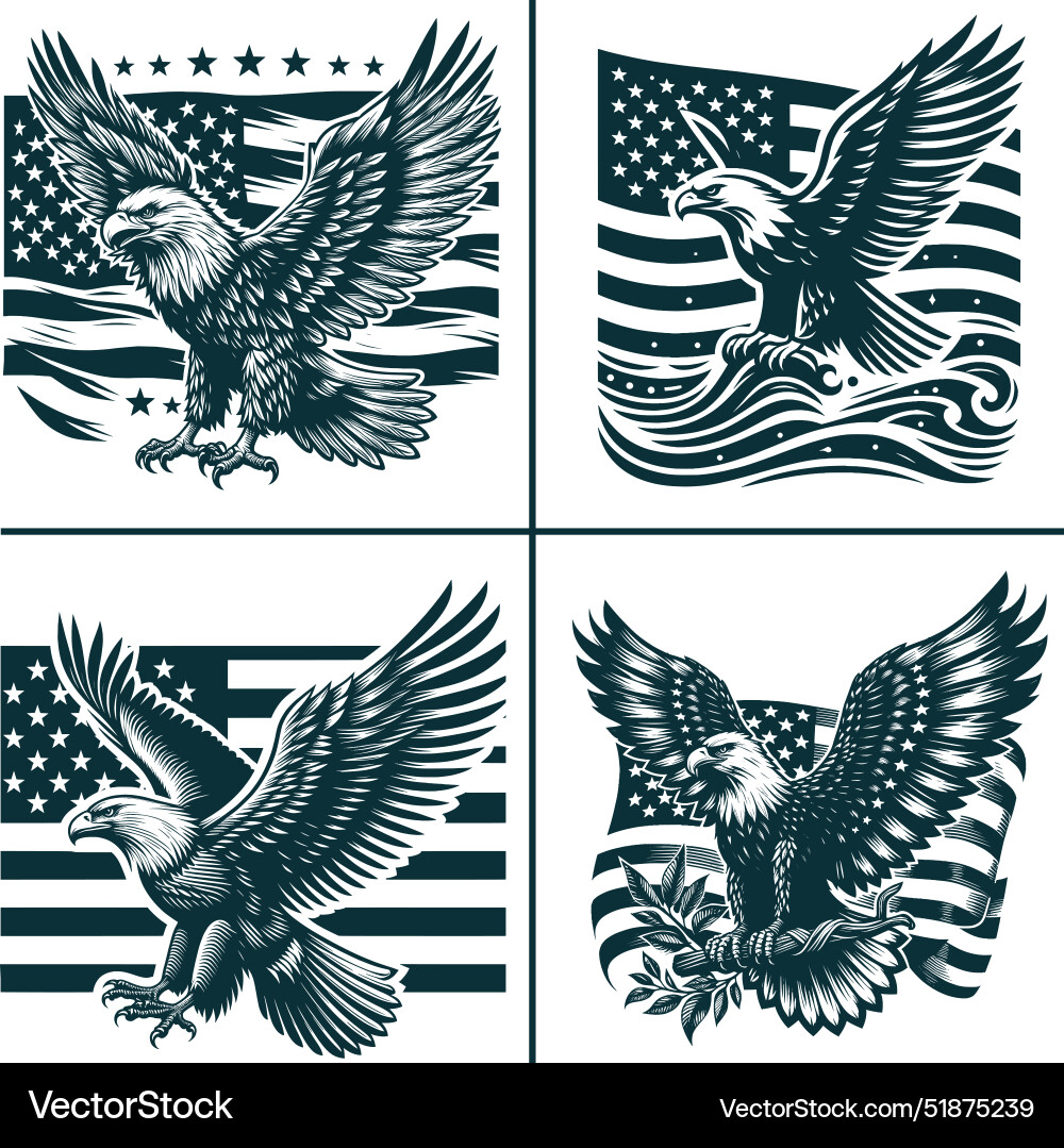 Eagle with flag silhouette filesoutline ea Vector Image