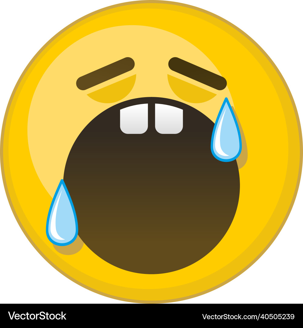 Loudly crying emoticon yellow face with open Vector Image