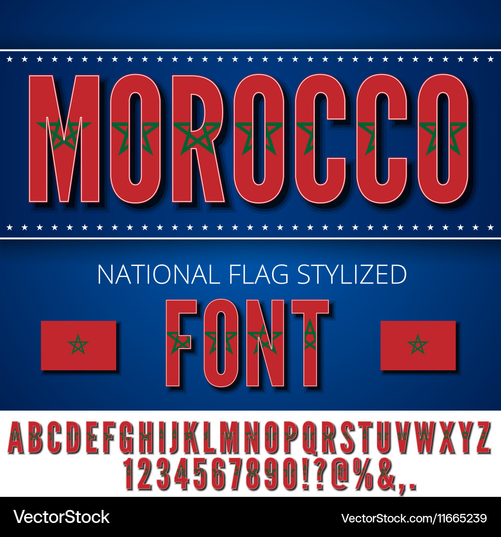 Morocco Flag Alphabet & Numbers Royalty Free Vector