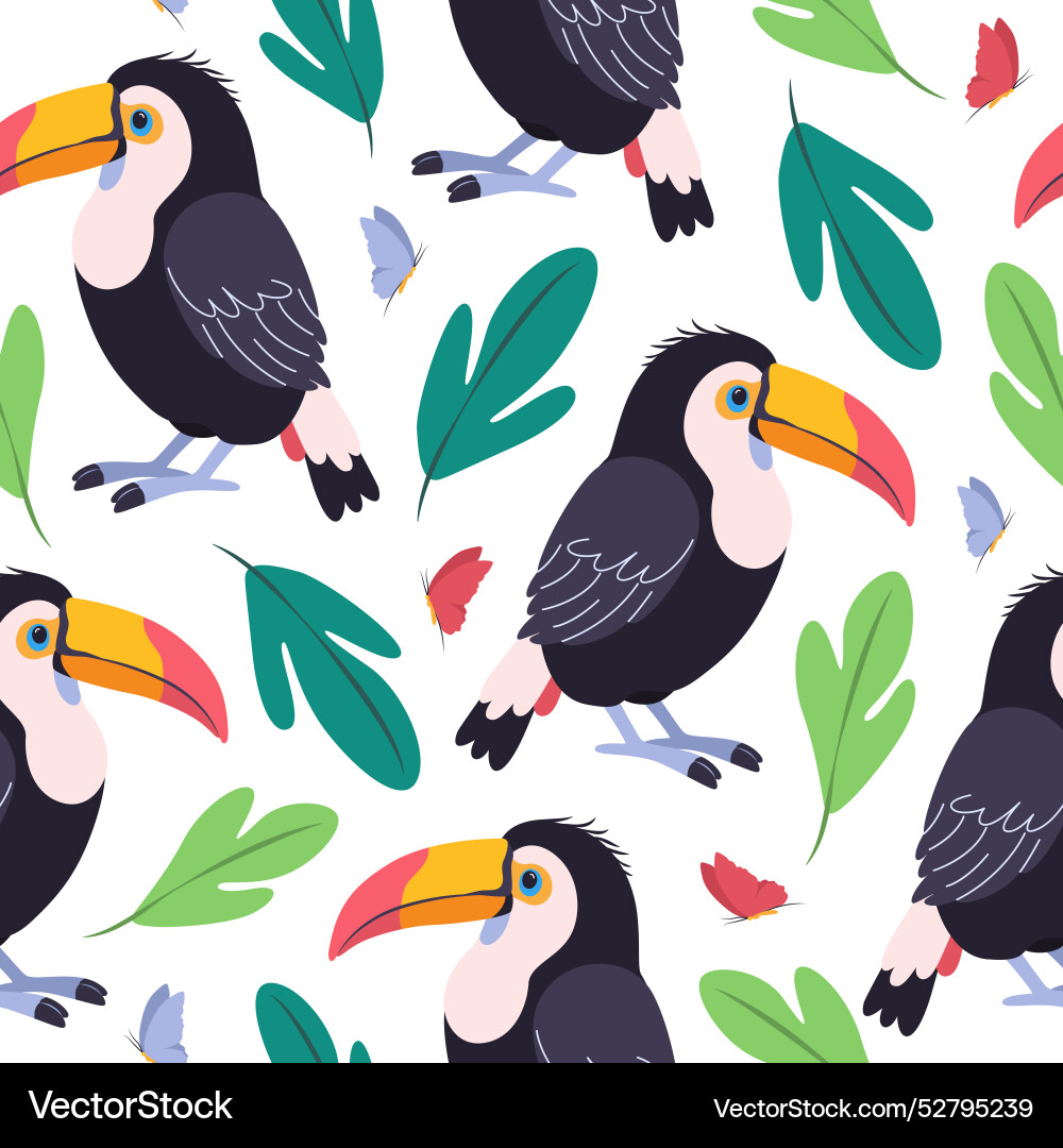 Seamless pattern with cute toucan bird Royalty Free Vector