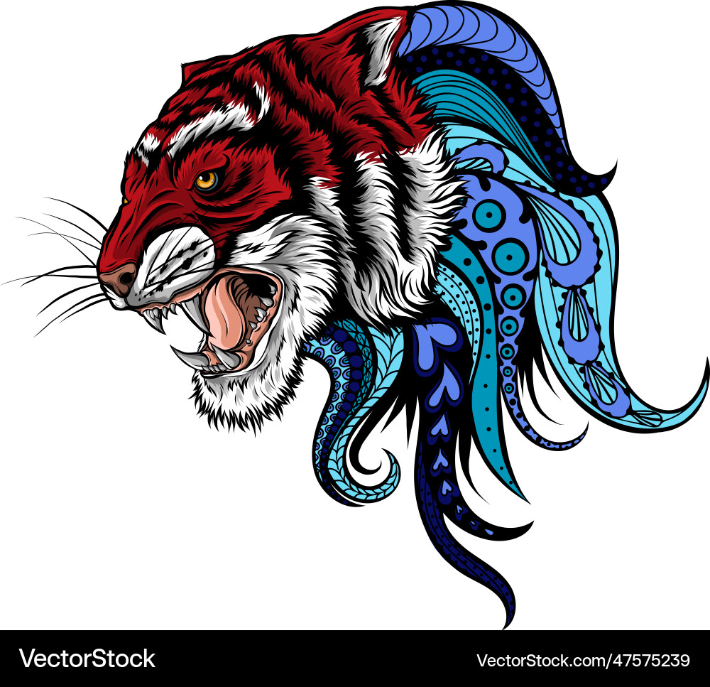 Tiger head in detailed style Royalty Free Vector Image