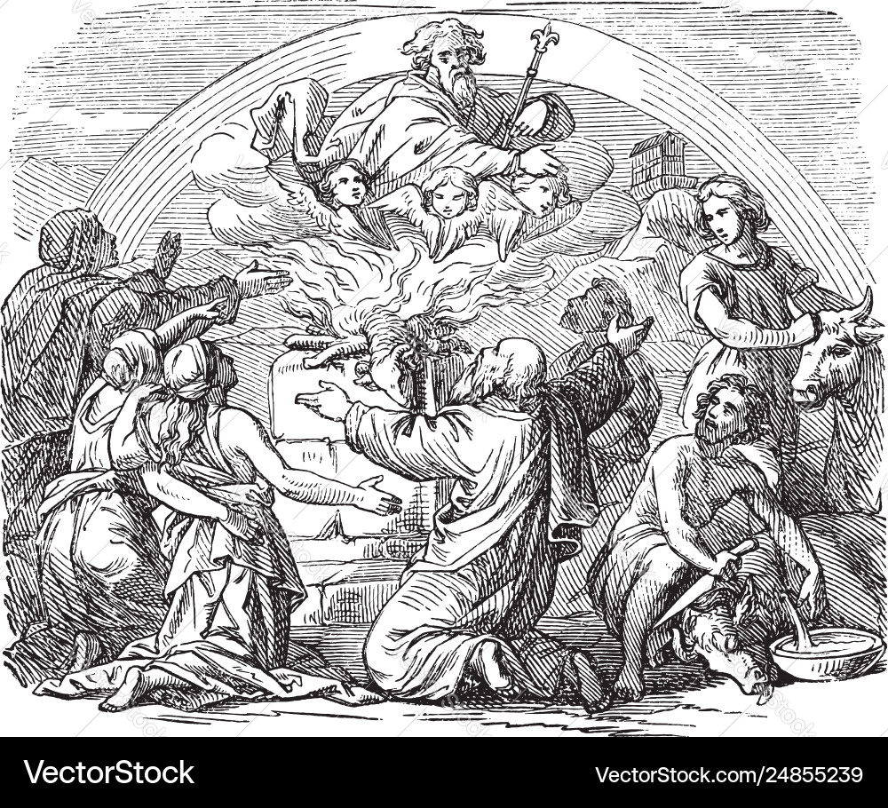 Vintage drawing biblical noe and his sons Vector Image