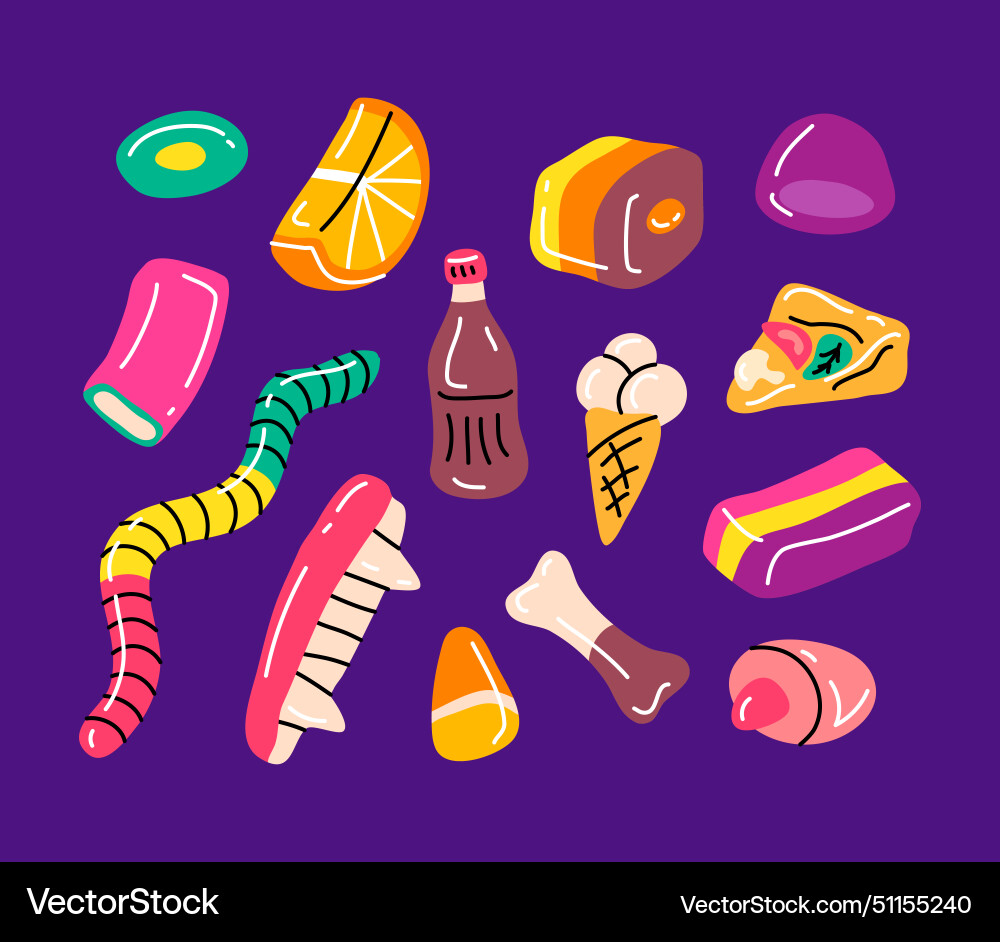 Cartoon color different gummy candies sweets Vector Image