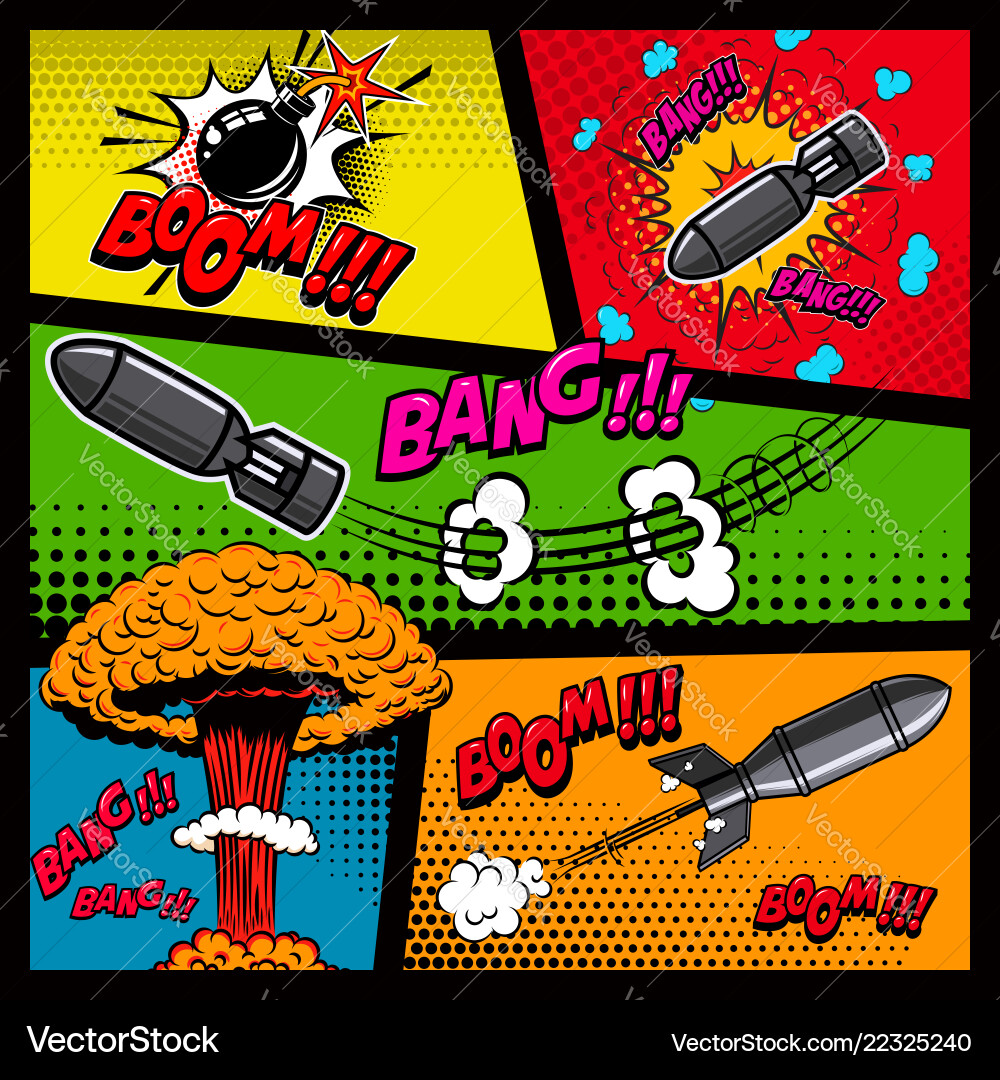 Comic page mockup with color background bomb Vector Image