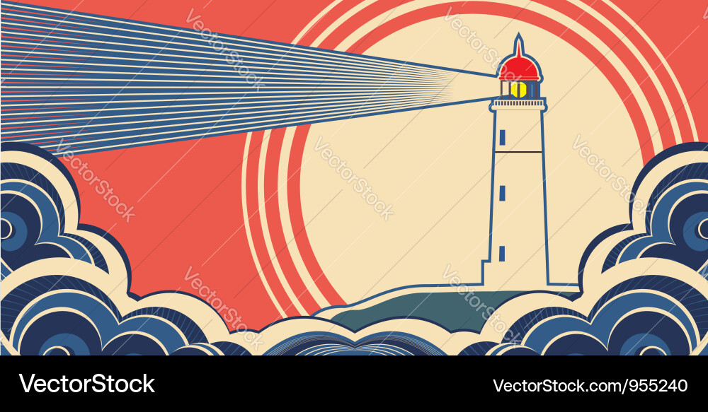 Seascape with lighthouse Royalty Free Vector Image