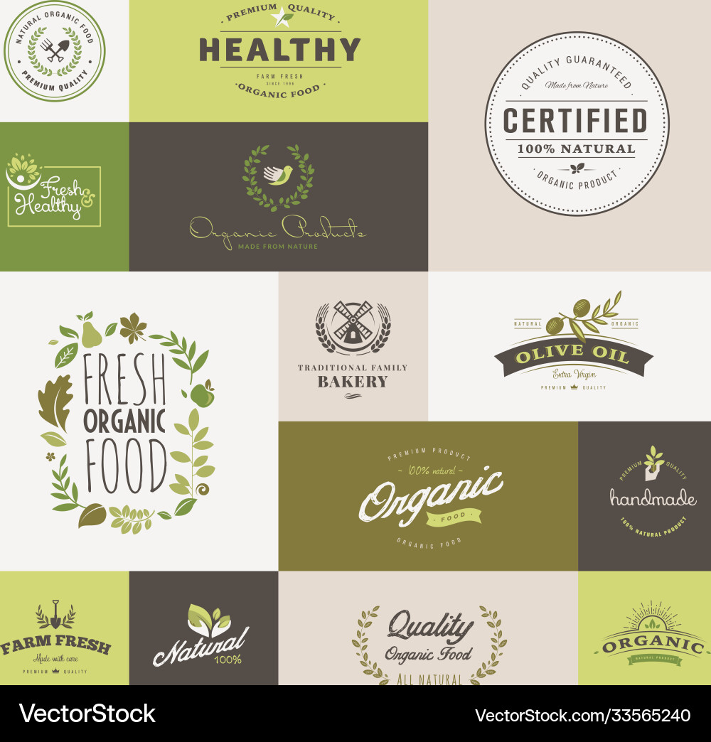 Set organic flat design signs – Royalty-Free Vector | VectorStock
